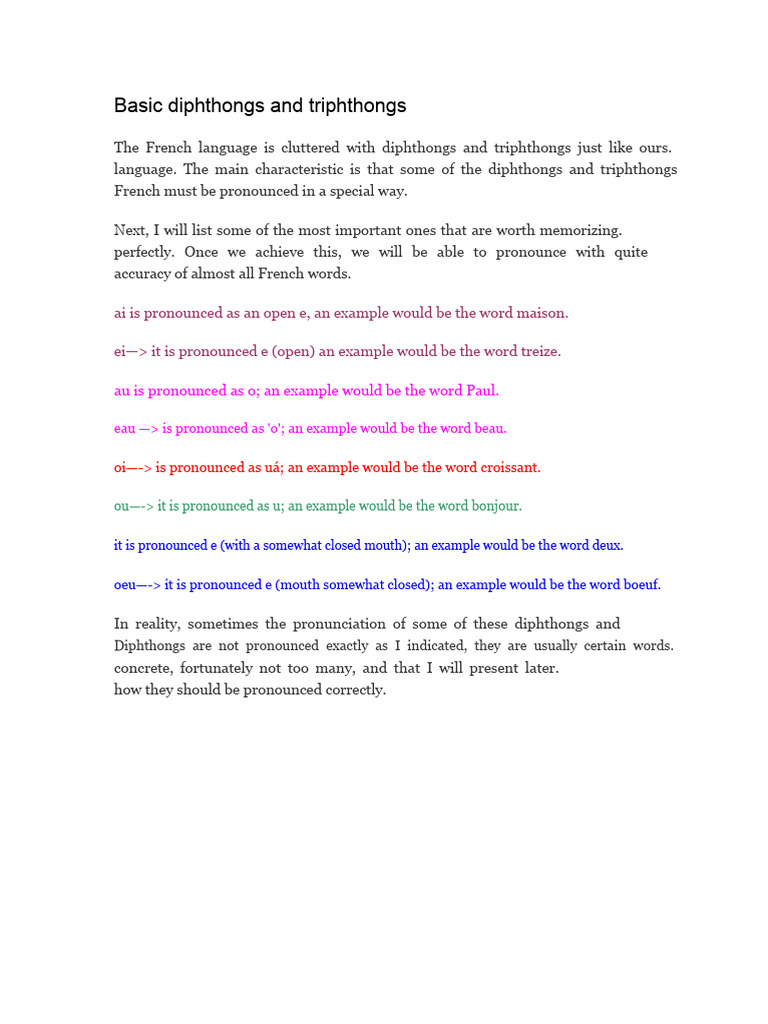 Diphthongs and Triphthongs in French | PDF
