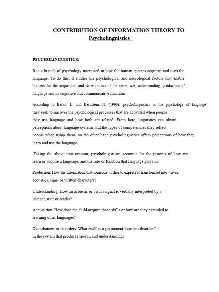 Information Theory in Psycholinguistics | PDF | Psycholinguistics ...
