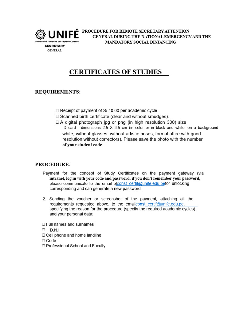 Study Certificate Requirements | PDF