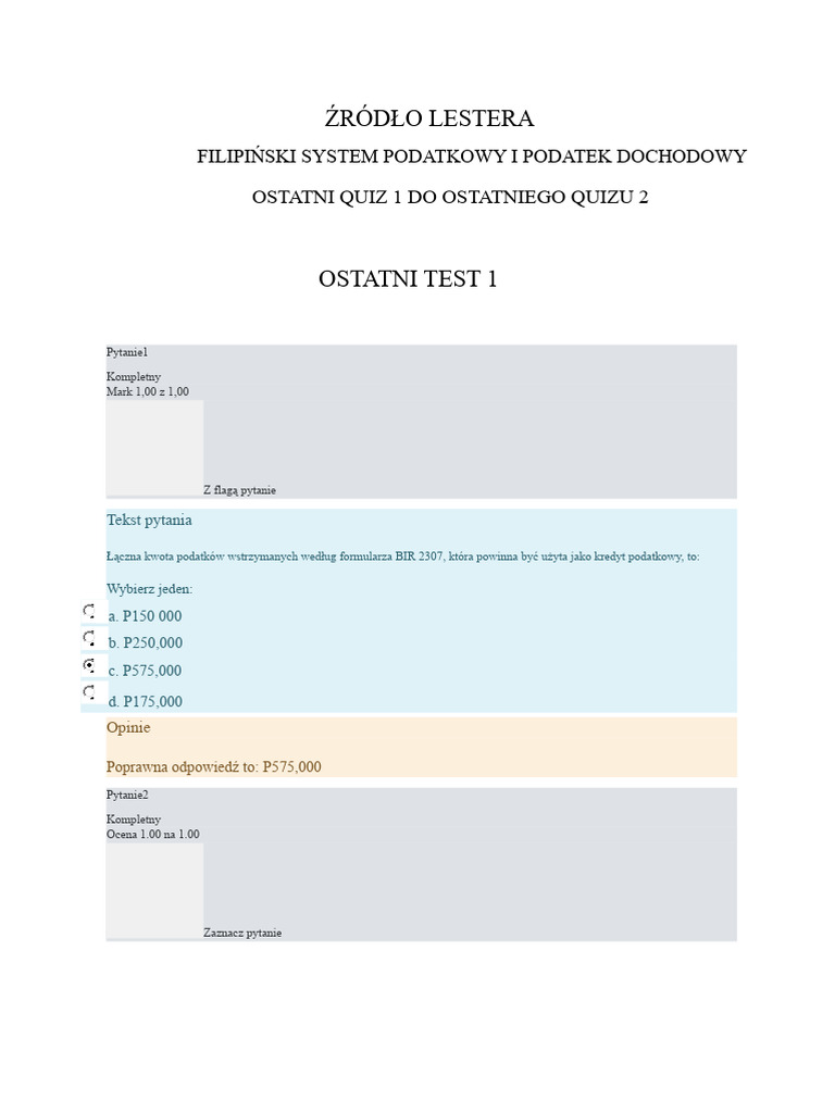 System Podatkowy Na Filipinach I Opodatkowanie Dochodów FQ1-FQ2 | PDF