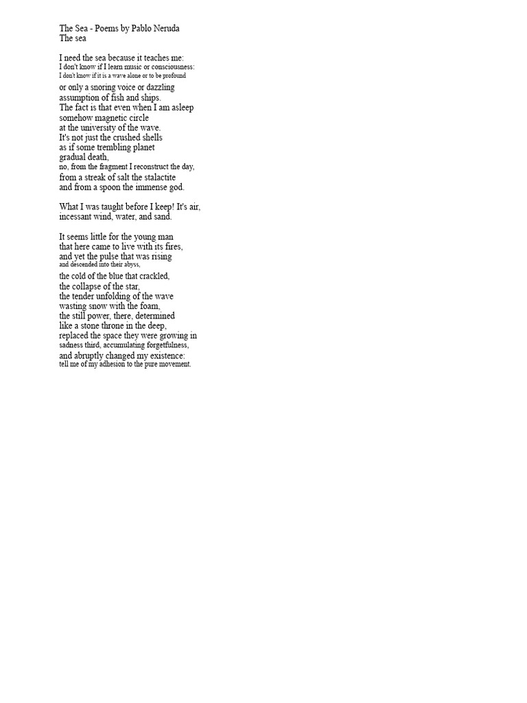 The Sea - Poems by Pablo Neruda | PDF