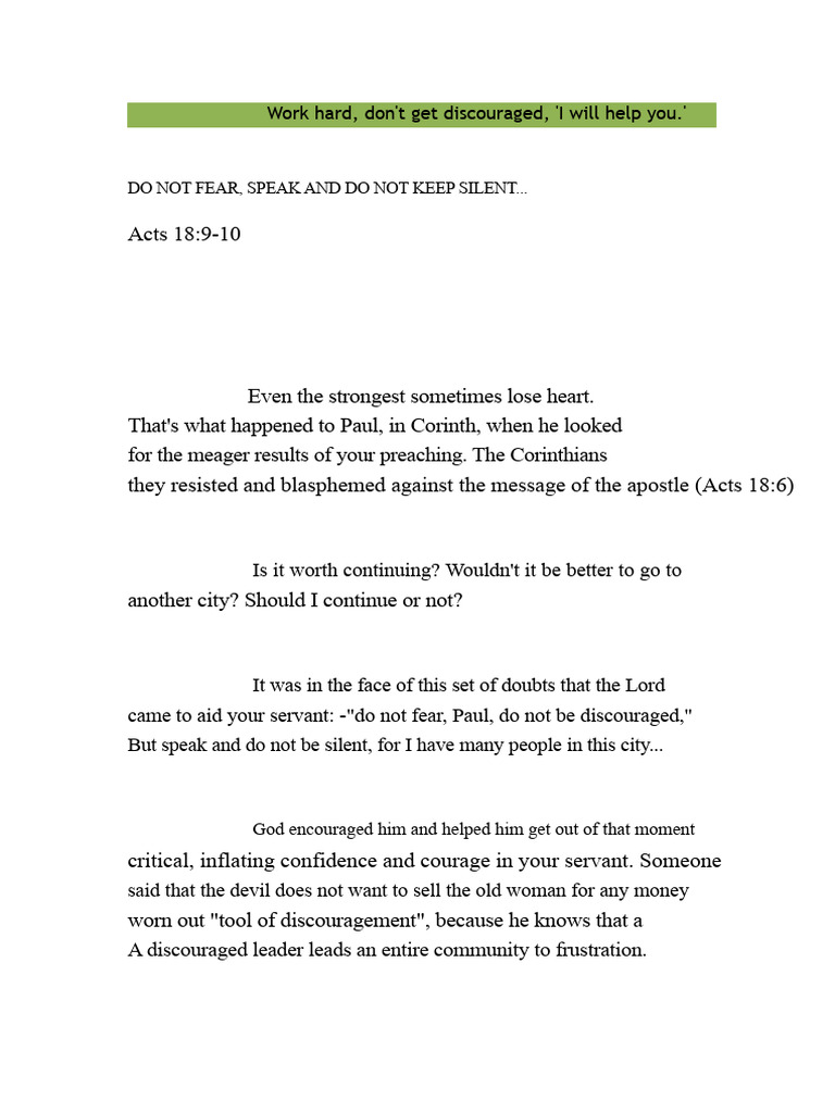 Do Not Be Afraid, Speak and Do Not Remain Silent. | PDF | Paul The ...