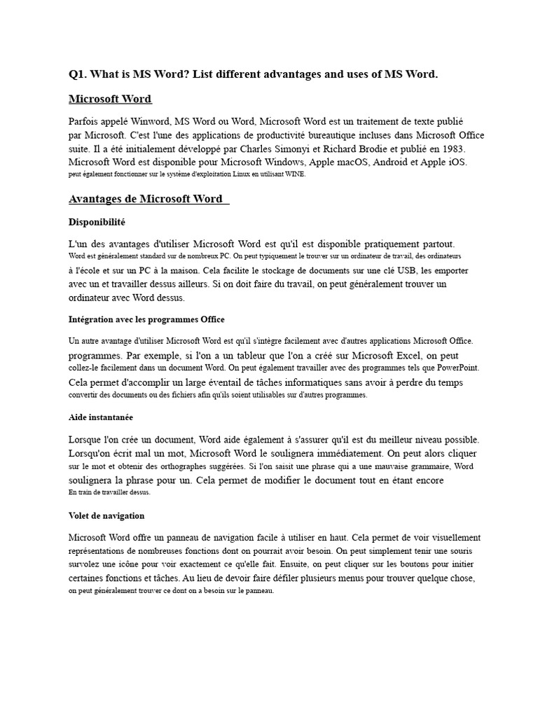 Avantages et usages de Microsoft Word | PDF | Microsoft Word ...