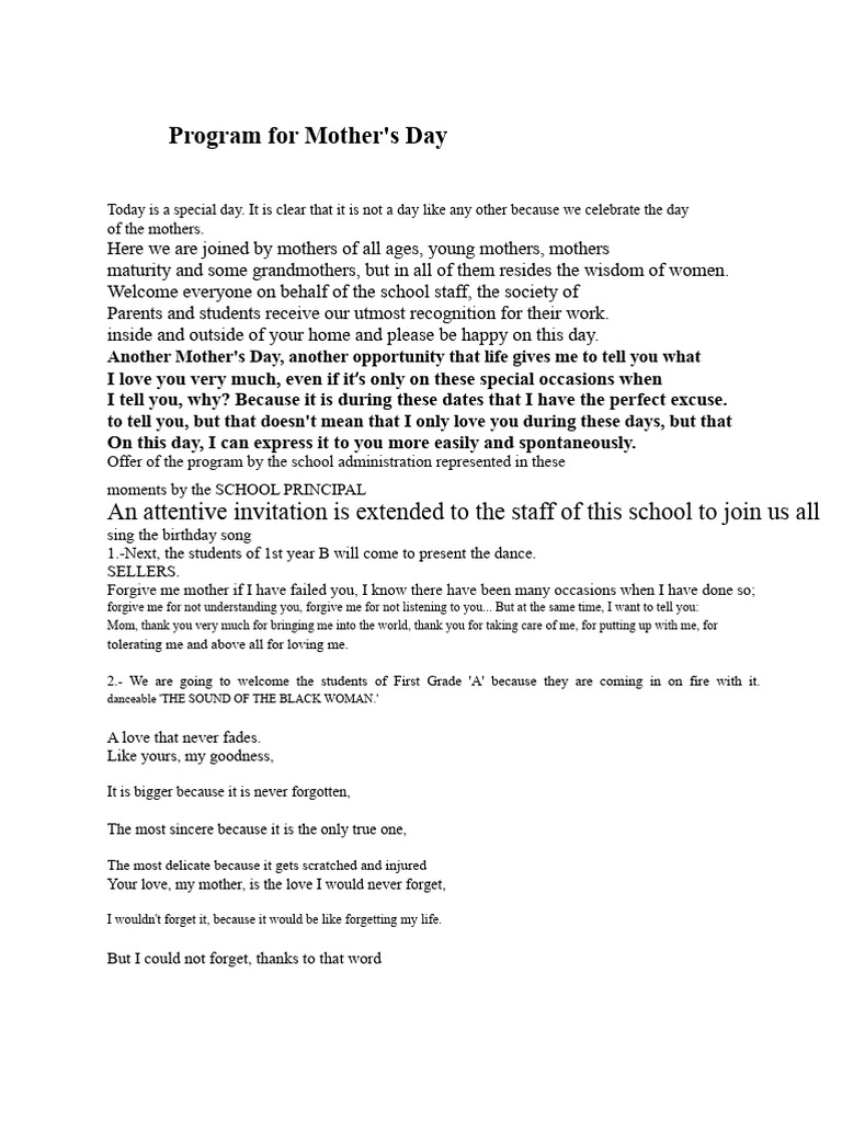 Mother's Day Program | PDF