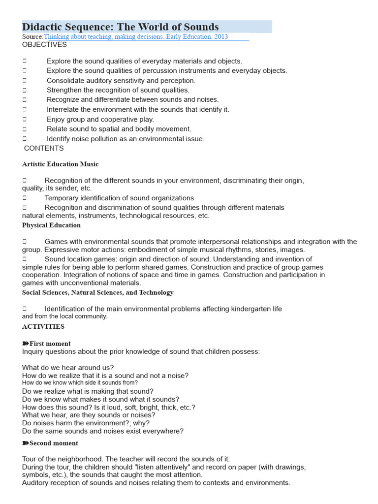 Didactic Sequence Initial Level of Sound | PDF | Sound | Noise