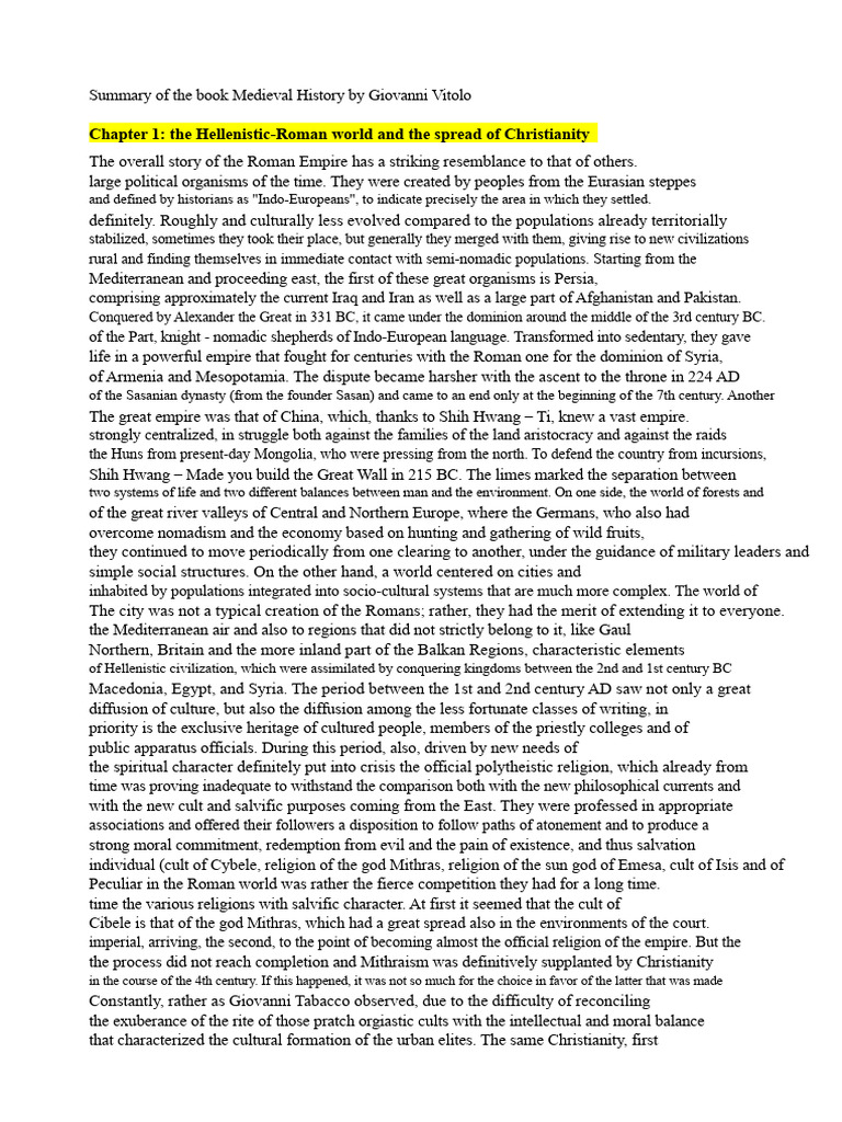 Summary of The Book "Medieval History" by Giovanni Vitolo. | PDF ...