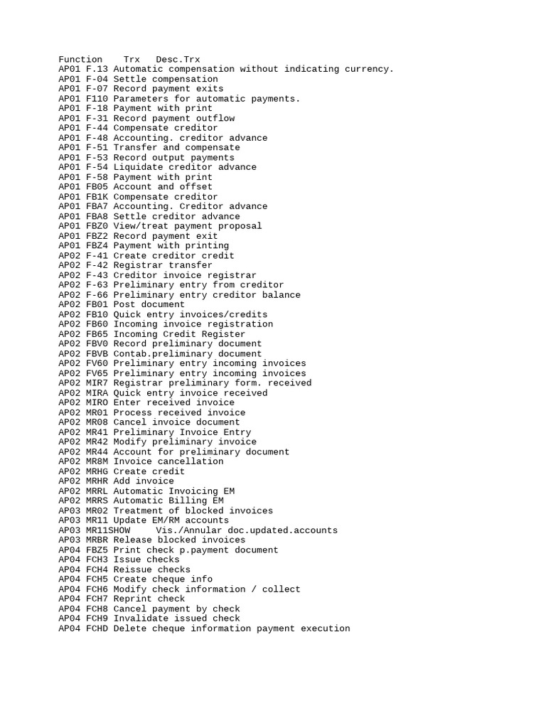 SAP transactions | PDF | Computer File | Invoice