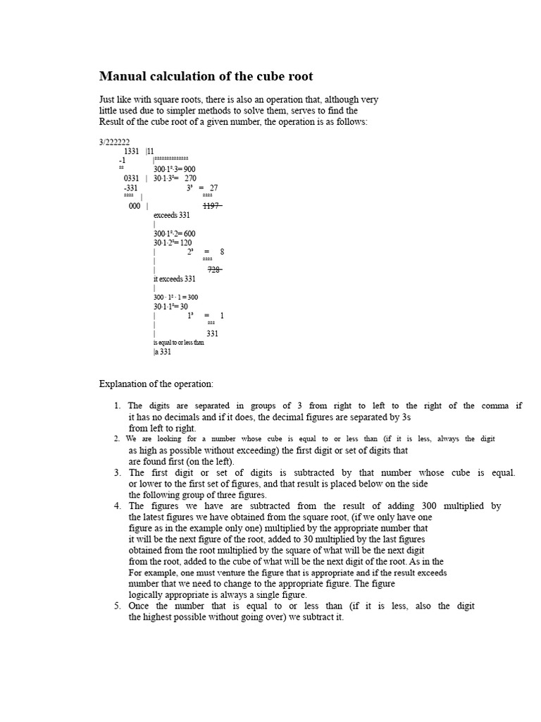 Manual for Calculating Cube Roots | PDF | Numbers | Discrete Mathematics