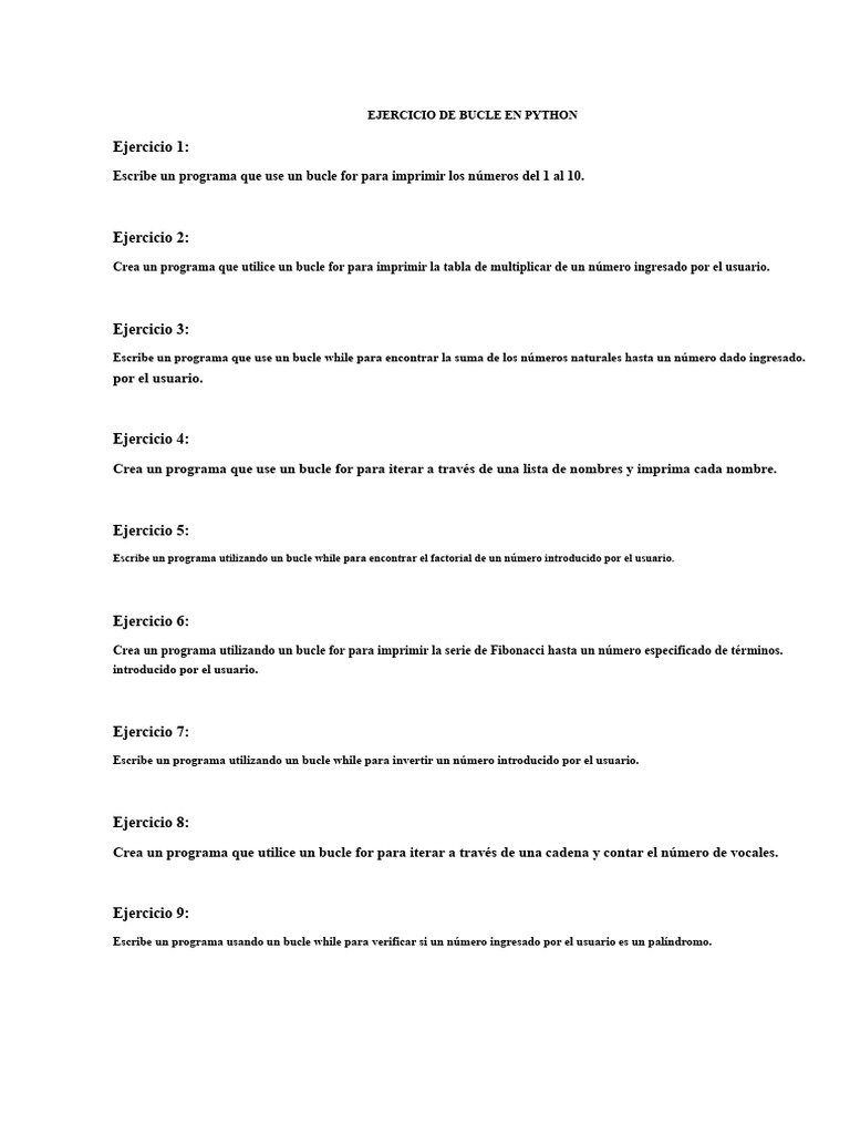 Ejercicio de Bucle en Python | PDF