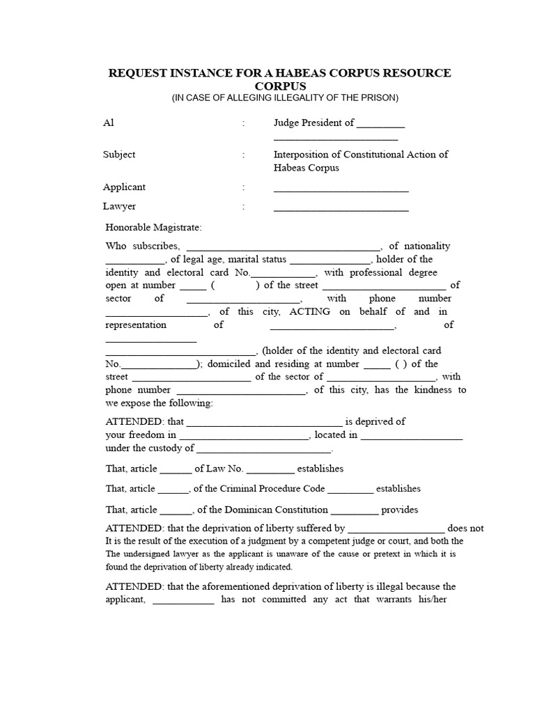 01 - Instance of Application For A Writ of Habeas Corpus | PDF | Habeas ...