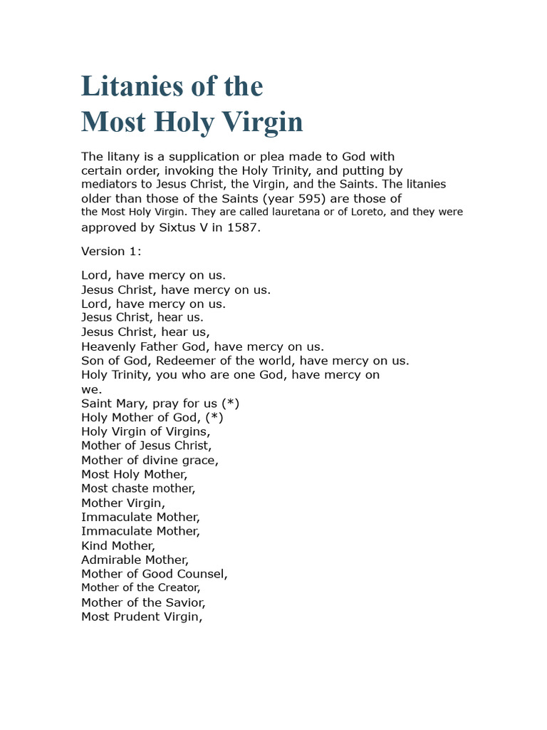 Litanies of the Blessed Virgin Mary | PDF | Mary, Mother Of Jesus | Mercy