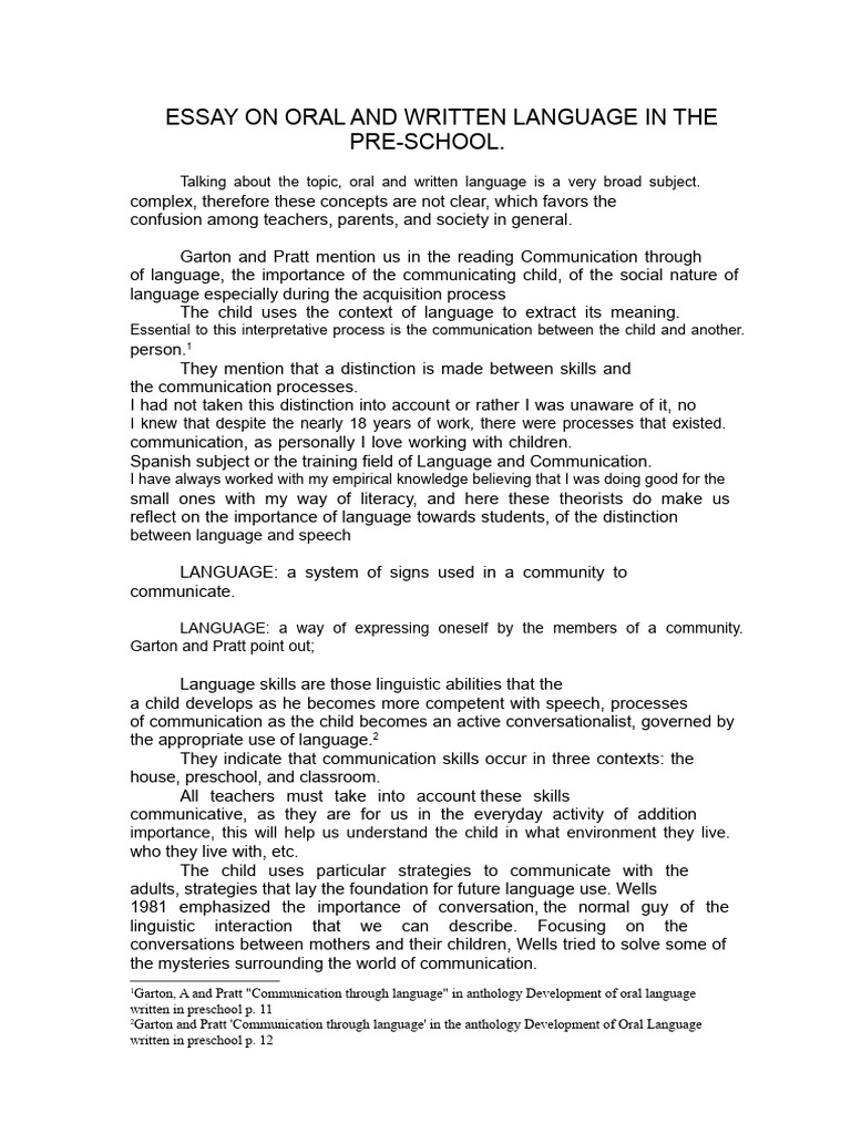 Essay On Oral and Written Language in Preschool | PDF | Communication ...