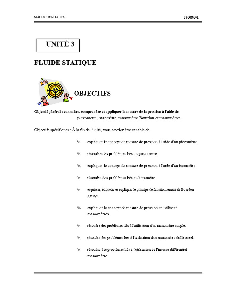 Unité 3 - Mécanique Des Fluides | PDF | mesure de pression | Pression