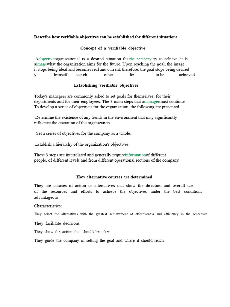 Describe How Verifiable Objectives Can Be Established For Different ...