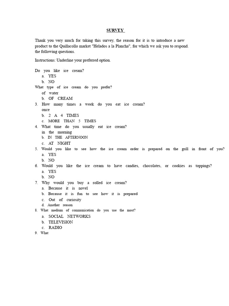 Ice Cream Survey On The Griddle | PDF | Ice Cream