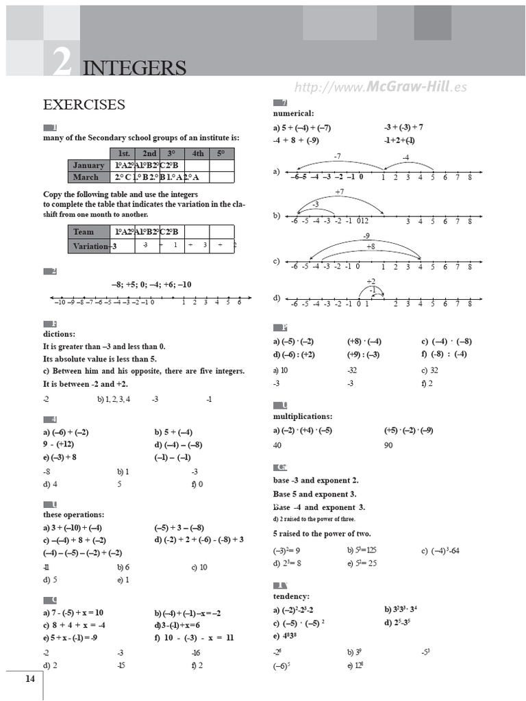 Integer Operations and Exercises Guide | PDF | Multiplication | Numbers