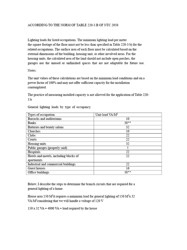According To Norma NTC 2050 Table 220-3.b | PDF | Electric Current ...