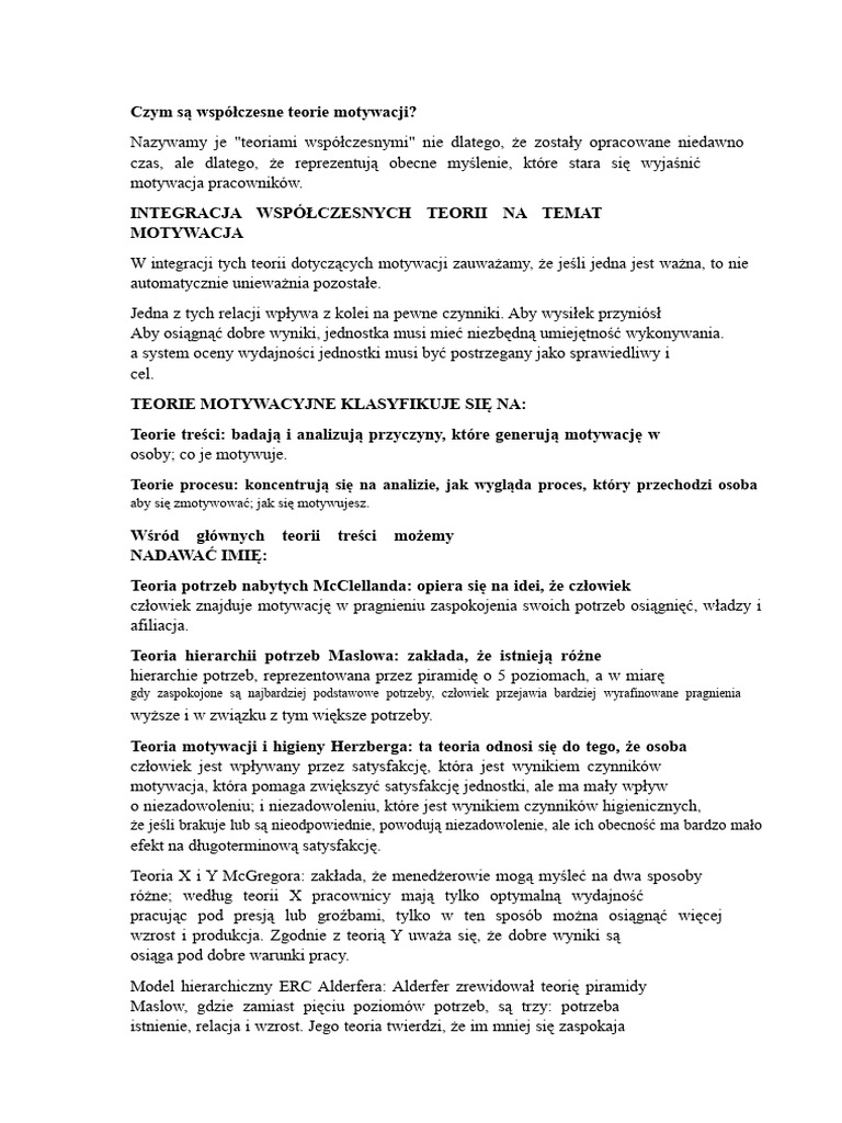 Współczesne Teorie Motywacji | PDF