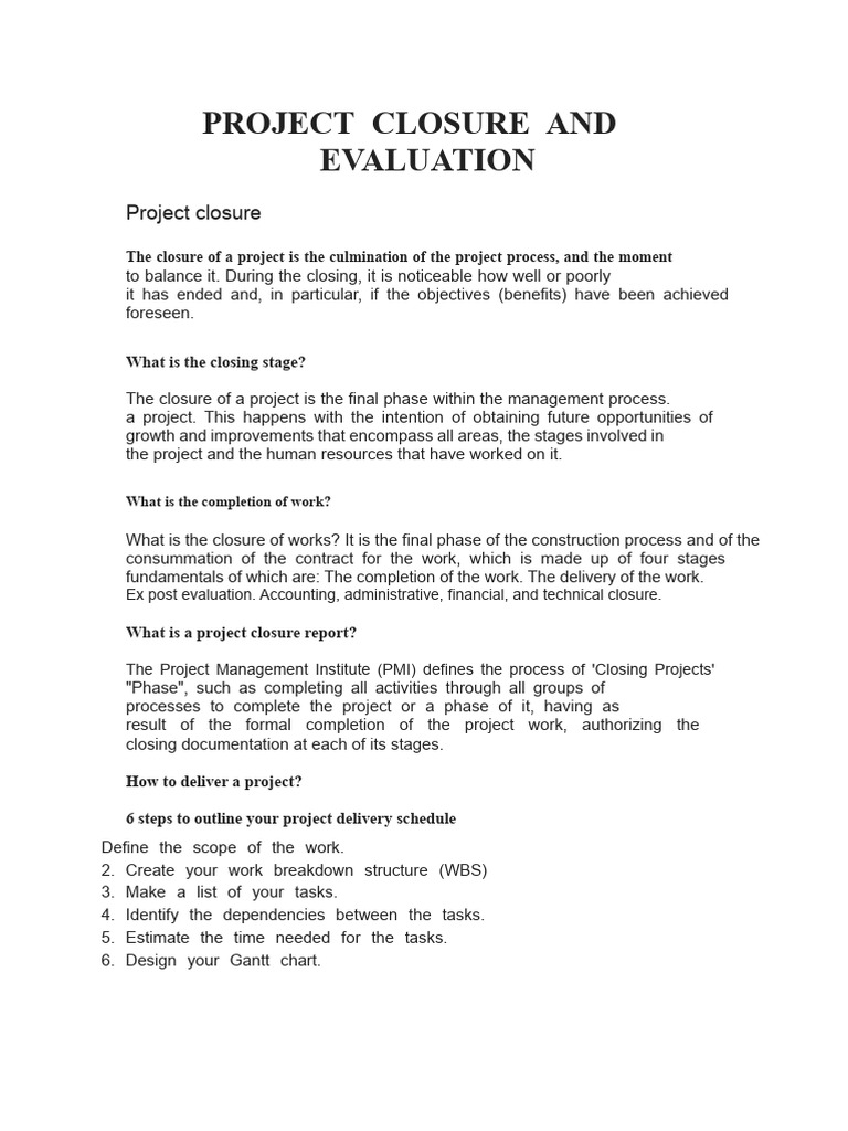 Closure of Projects and Evaluation | PDF | Project Management | Business
