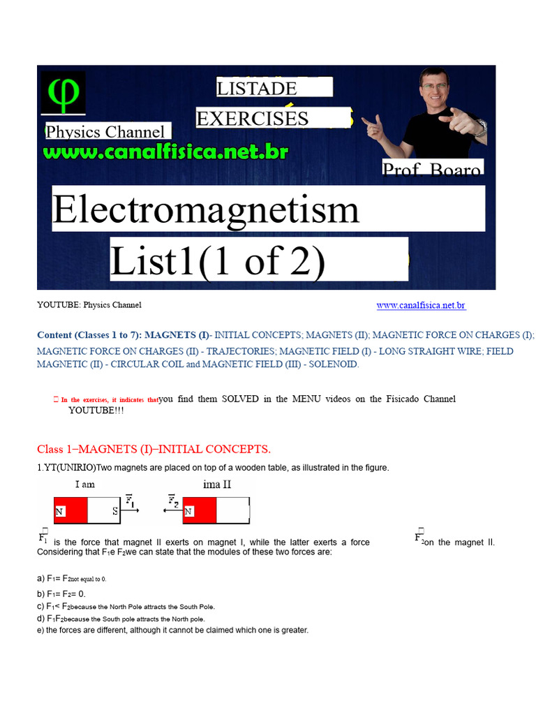 Electromagnetism Exercise List | PDF | Magnetic Field | Electric Current