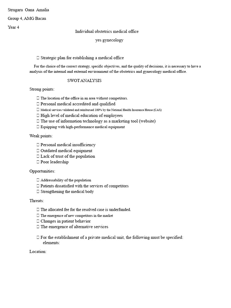 Strategic Plan for Medical Office Setup | PDF | Swot Analysis | Medicine
