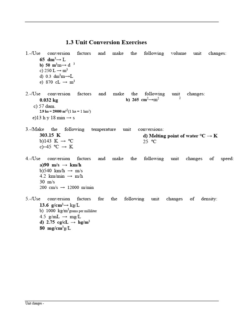 Unit Conversion Exercises and Solutions | PDF