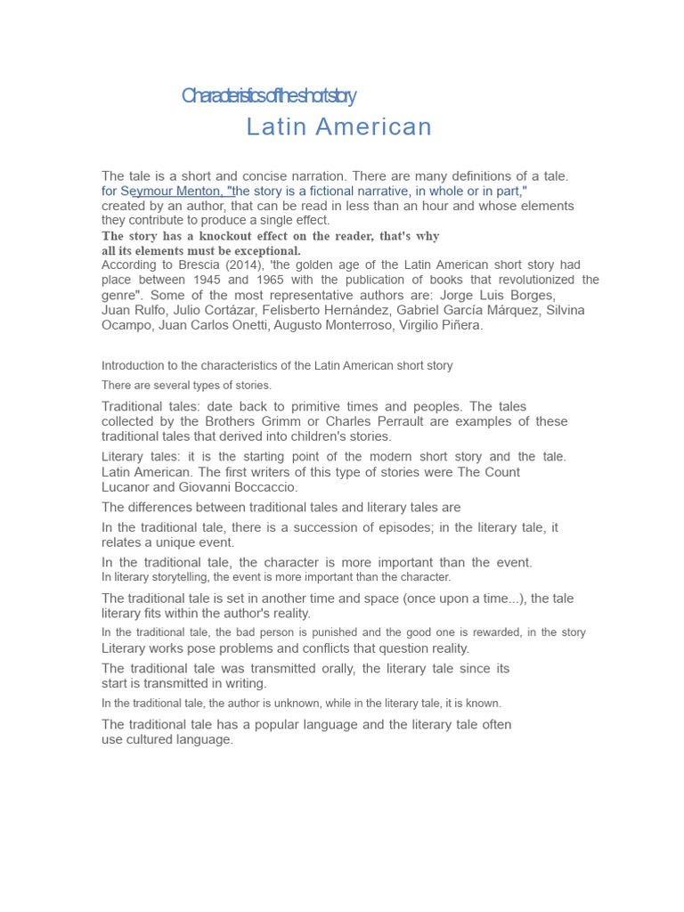 Characteristics of The Latin American Short Story | PDF | Latin ...