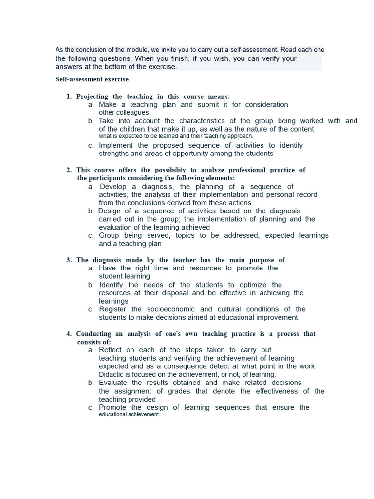 Self-Evaluation Exercise Module 2 | PDF | Teachers | Learning