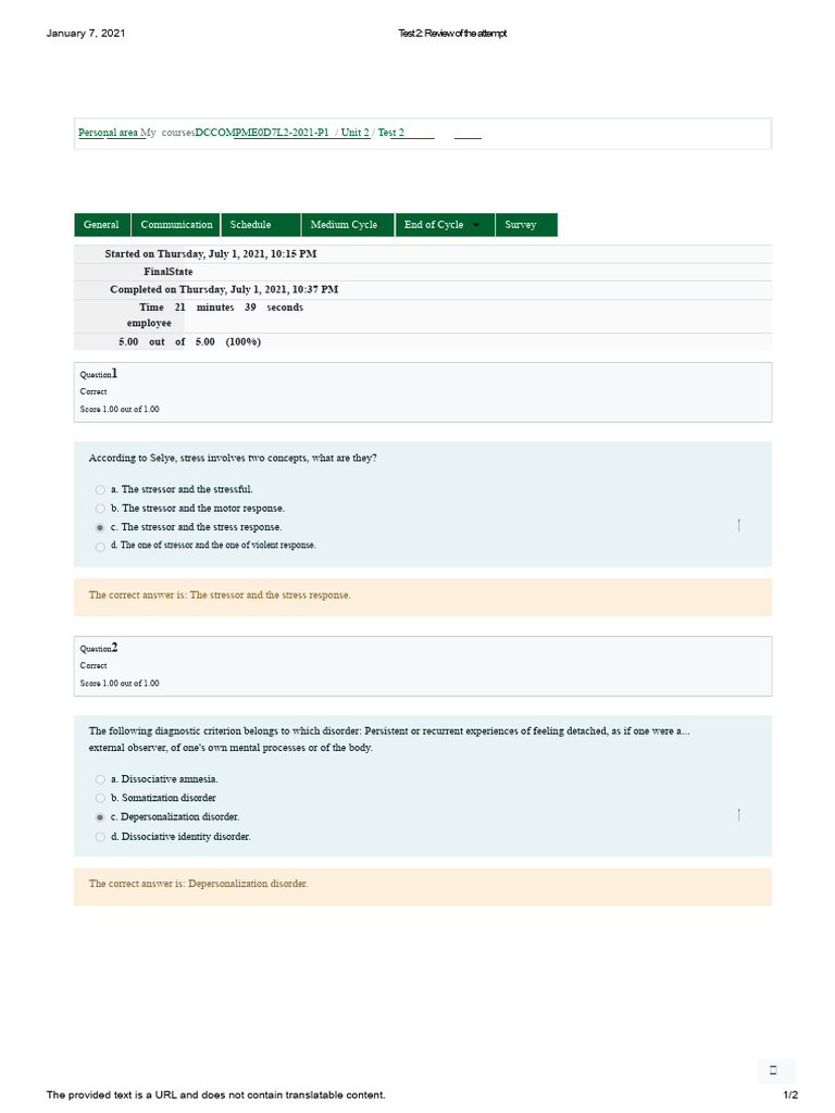 Test 2 Attempt Review and Scores | PDF | Eating Disorder | Stress (Biology)