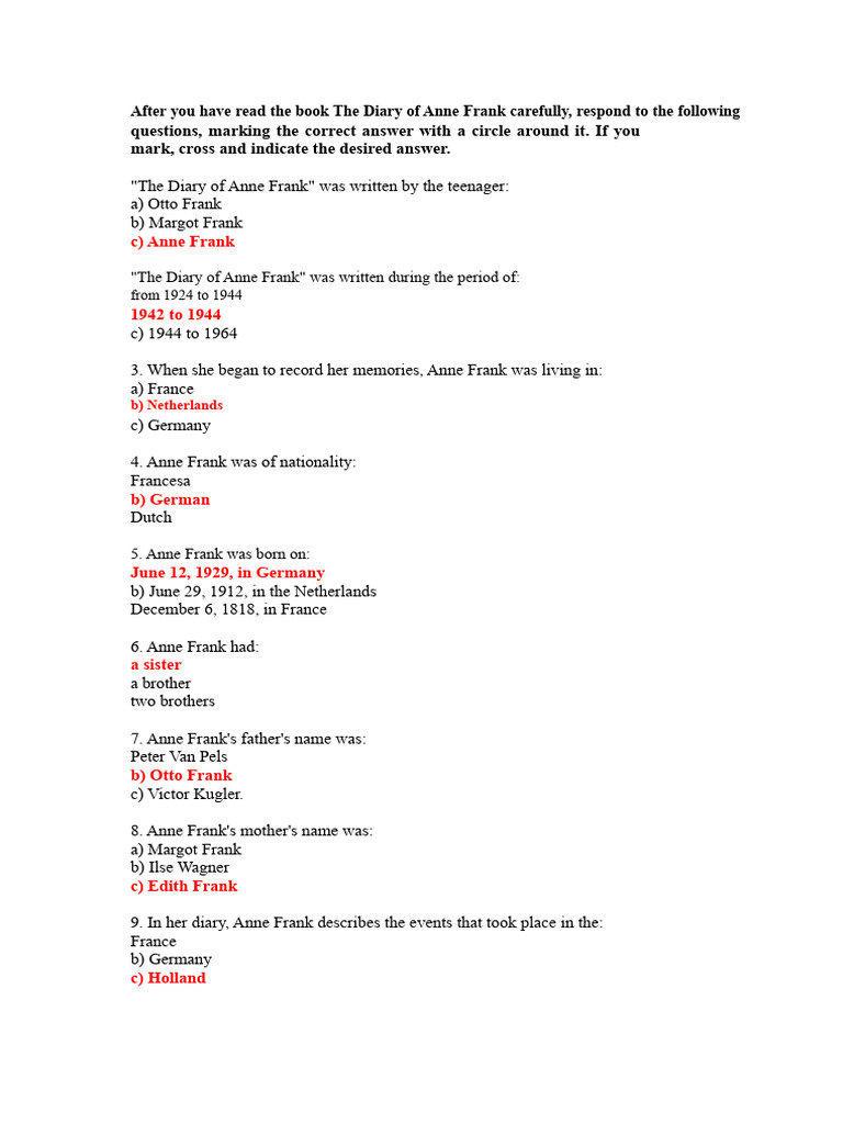 Reading Verification Form DIARY of ANNE FRANK | PDF | Anne Frank | Nazi War Crimes