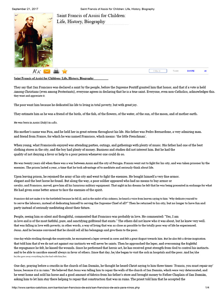 St. Francis of Assisi: A Kid's Biography | PDF | Francis Of Assisi | Jesus