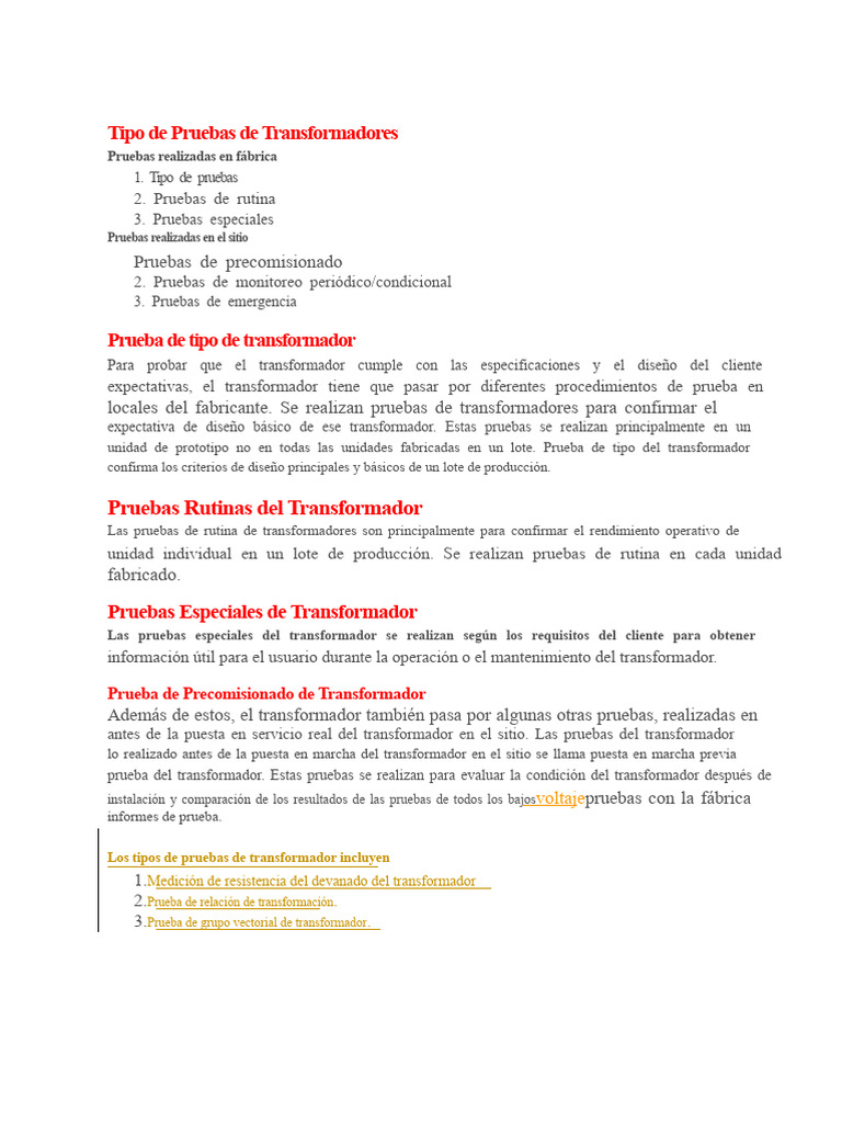 Pruebas Esenciales de Transformadores | PDF | Transformador | Aislador ...