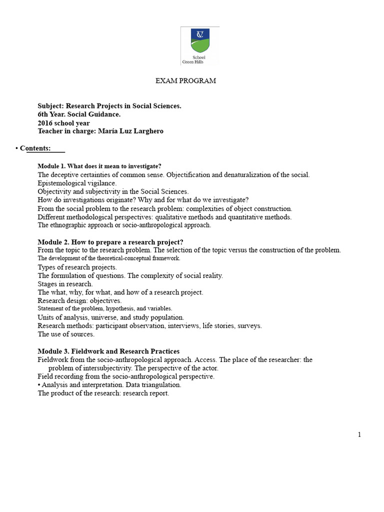 Social Sciences Research Project Guide | PDF | Social Sciences ...