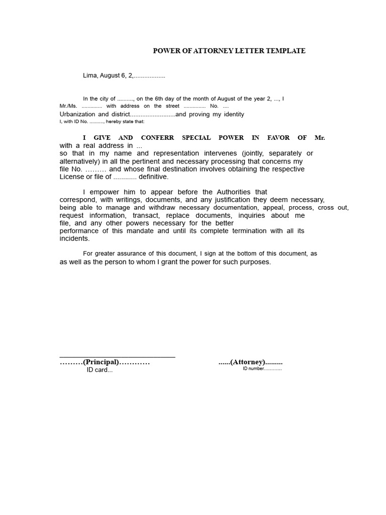 Example Power of Attorney Letter | PDF
