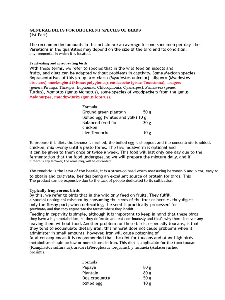 General Diets For Different Species of Birds | PDF | Columbidae ...