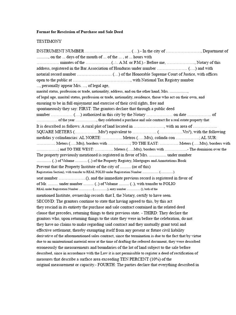 format-sale-rescission | PDF | Deed | Conveyancing