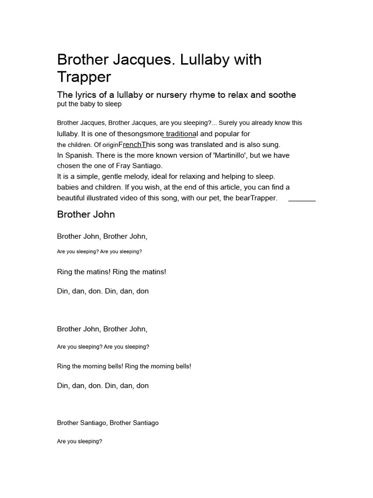 French Lullaby: Frère Jacques Lyrics | PDF