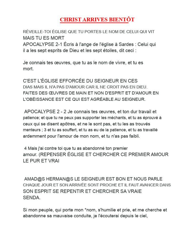 Christ Revient Bientôt | PDF | Église chrétienne | Amour