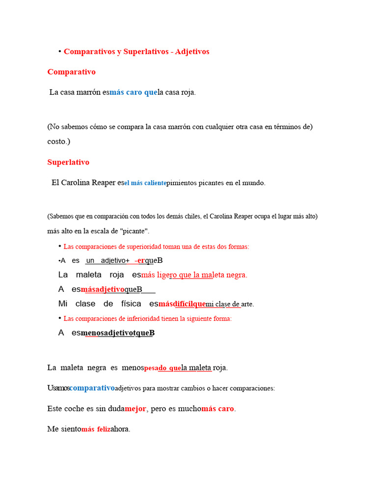 Comparativos y Superlativos en Adjetivos | PDF | Adjetivo