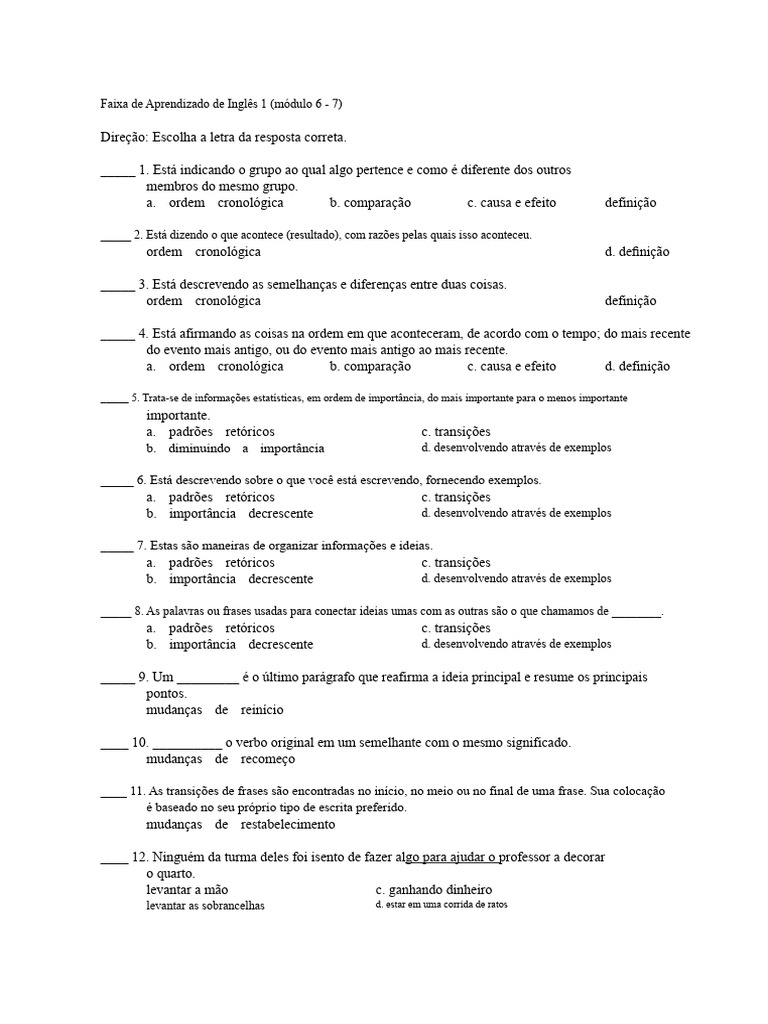 Aprendizagem de Inglês Estrada 1 (módulo 6-7) | PDF | Definição | Provérbio