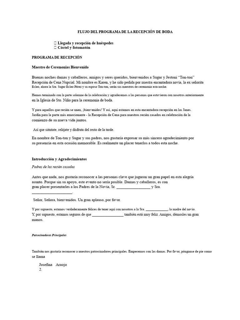 Flujo Del Programa de La Recepción de Boda | PDF | Boda | Bailes