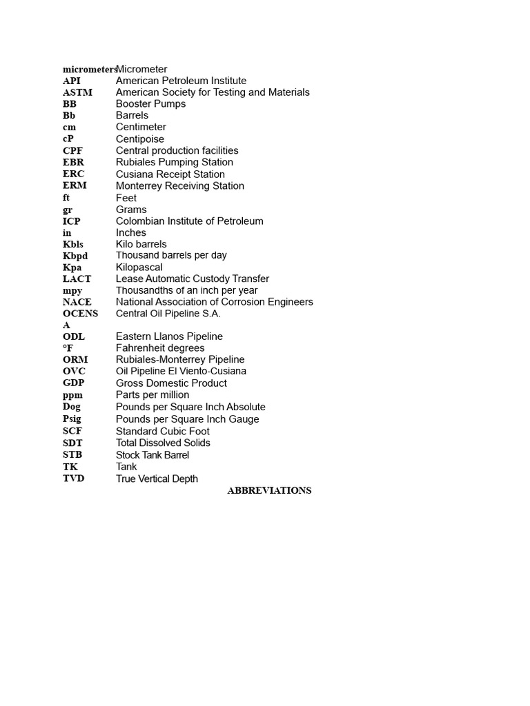 Pipeline Abbreviations | PDF