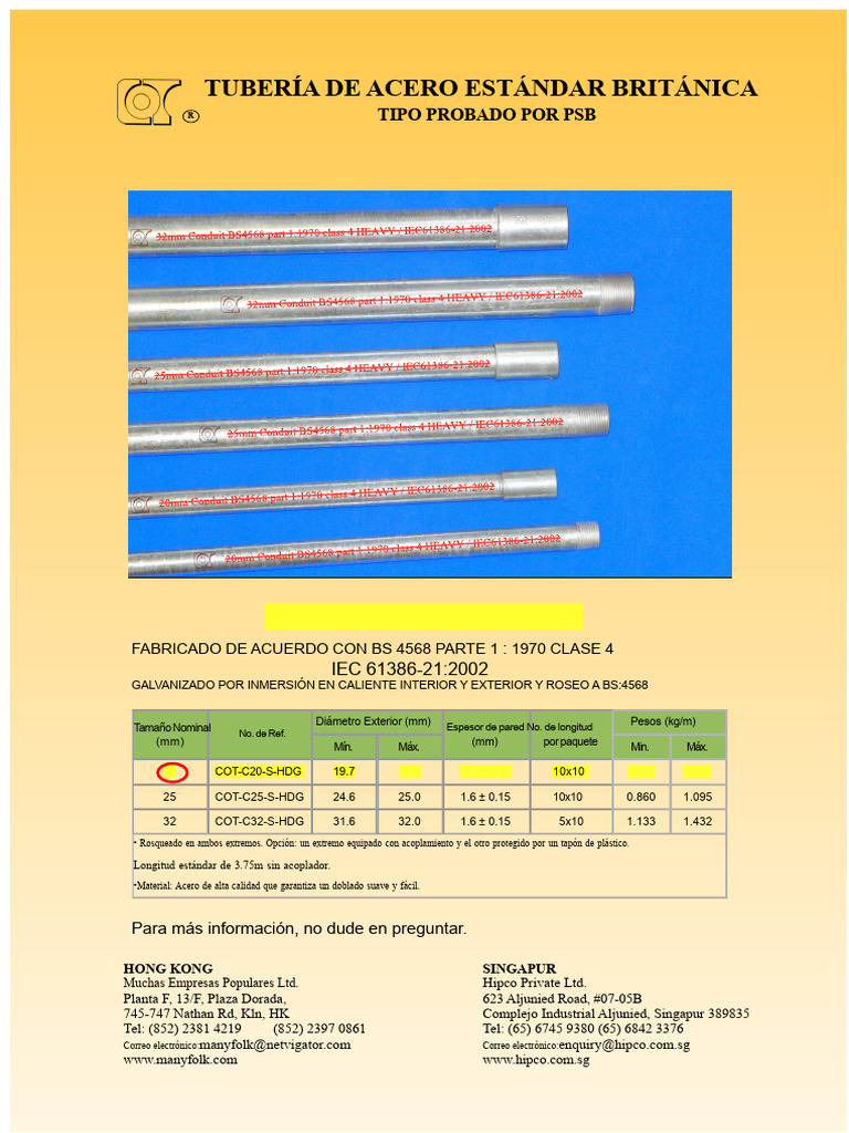 Tubería de Acero Galvanizado BS 4568 | PDF