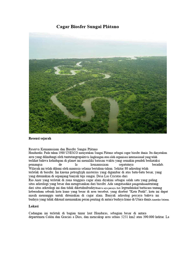 Cagar Biosfer Sungai Plátano: Keanekaragaman Hayati dan Sejarah | PDF