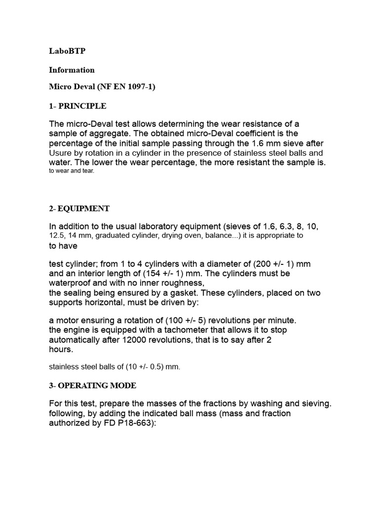 Micro Deval (NF EN 1097-1) | PDF