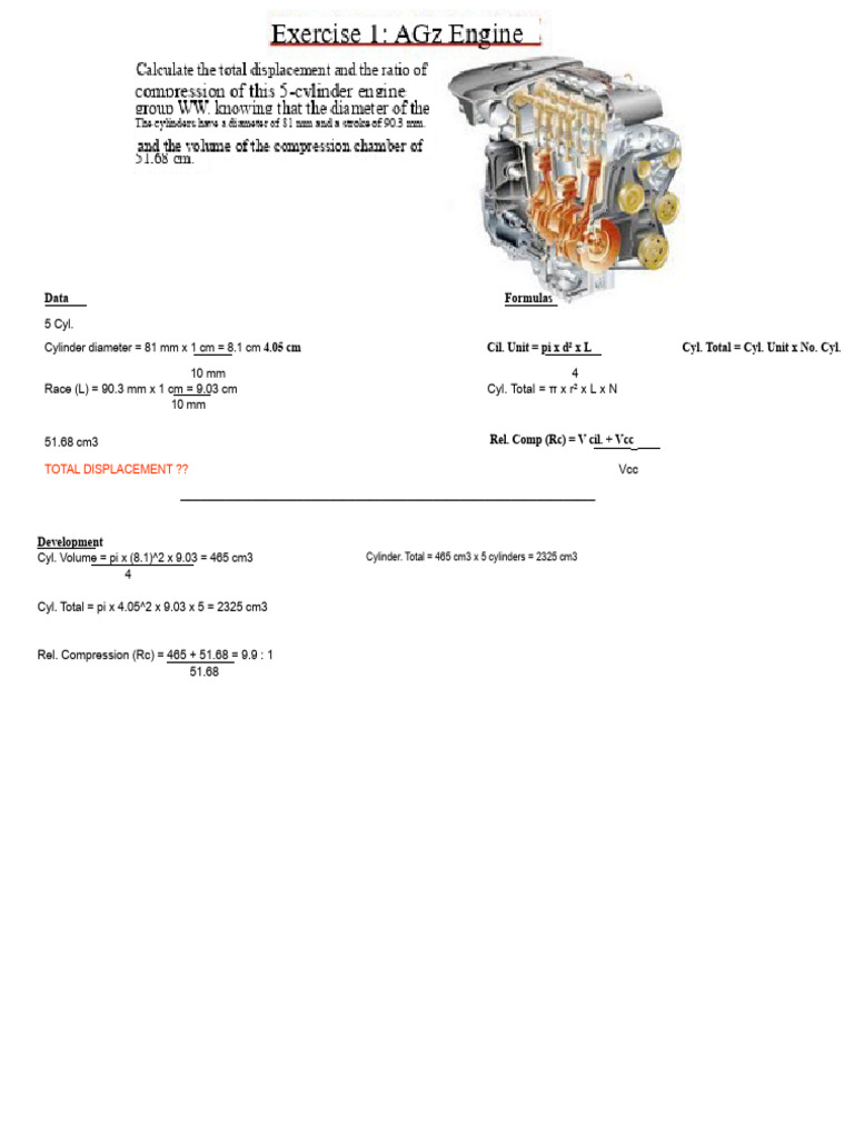 Exercises On Engine Displacement and Compression Ratio | PDF ...