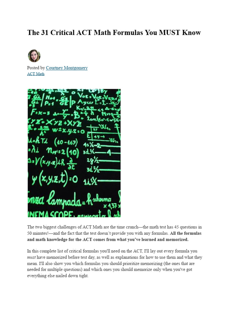 The 31 Critical ACT Math Formulas You MUST Know | PDF | Trigonometric Functions | Area