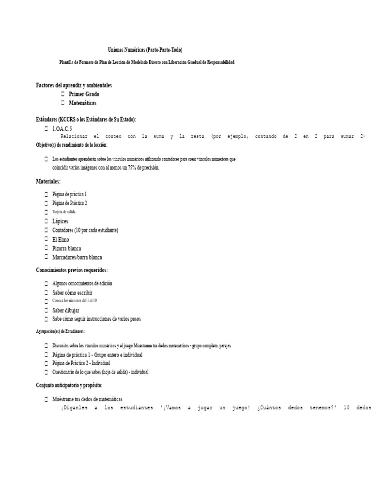 Vínculos Numéricos Parte-Parte-Todo | PDF
