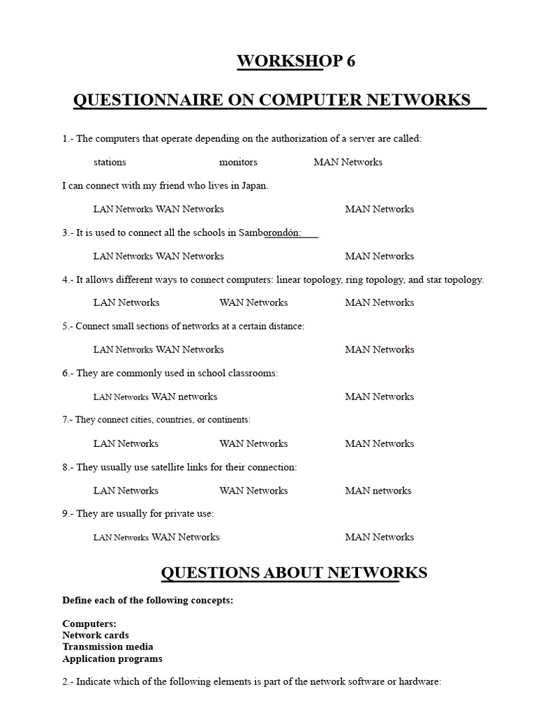 Computer Networks Questionnaire | PDF | Computer Network | Local Area ...