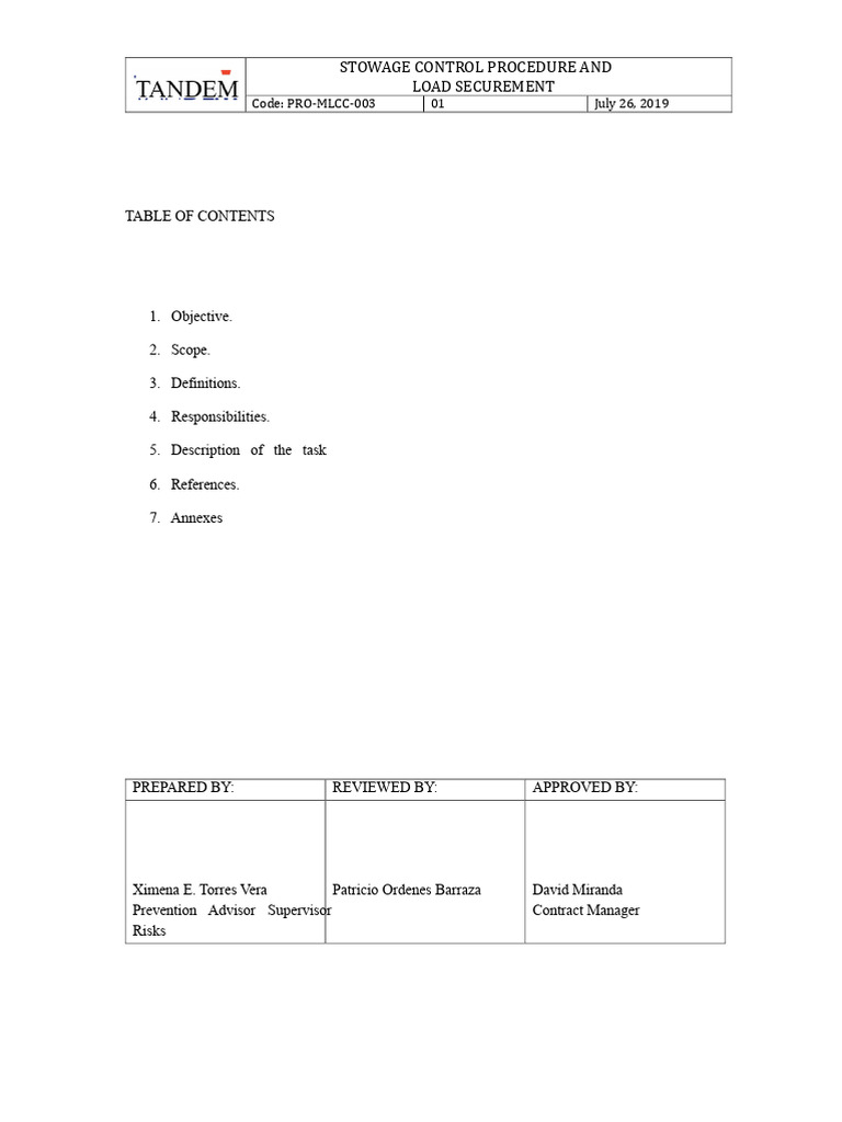 PRO-MLCC-003 Procedure For Stacking and Securing Loads - v1 | PDF ...
